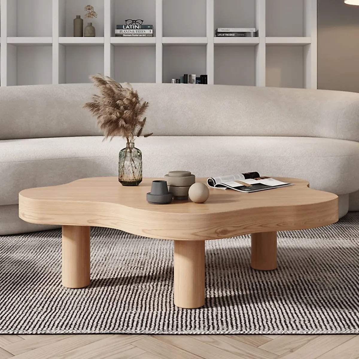 HM&DX Cloud Shape Irregular Wood Coffee Table,Round Corner Thicken End Table,Cute Accent Modern Coffee Cocktail Table with 3 Legs for Living Room Furniture(27.5" Lx18 Wx16 H, Natural)