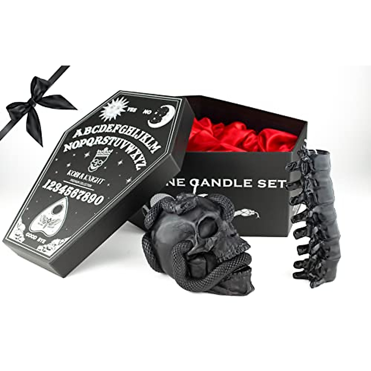 Kobi & Knight Black Skull Candle Set - XL Skull Goth Candle with Snake and Spine in Coffin Gift Box - Gothic Candles for Spooky Halloween Decorations - Creepy Candles for Goth Decor - Skeleton Candle