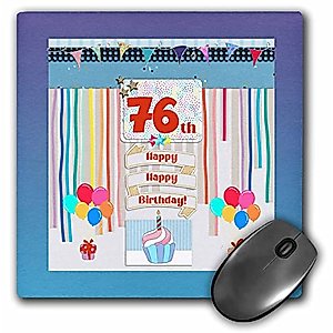 3dRose Image of 76th Birthday Tag, Cupcake, Candle, Balloons, Gift,... - Mouse Pads (mp_360011_1)