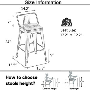 Tongli Metal Bar Stools Set of 4 Barstools Counter Height Bar Stools with Back Industrial Bar Stool Indoor Counter Stool Kitchen Island Stools Modern Bar Chair with Wood Top 24 inch White Cream