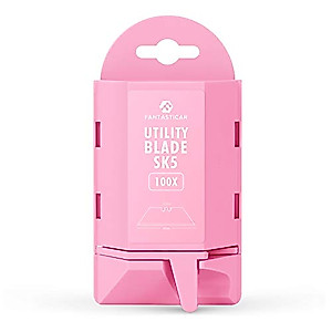 FantastiCAR 100-Pack Utility Knife Box Cutter Blades SK5 Carbon Steel with Pink Dispenser