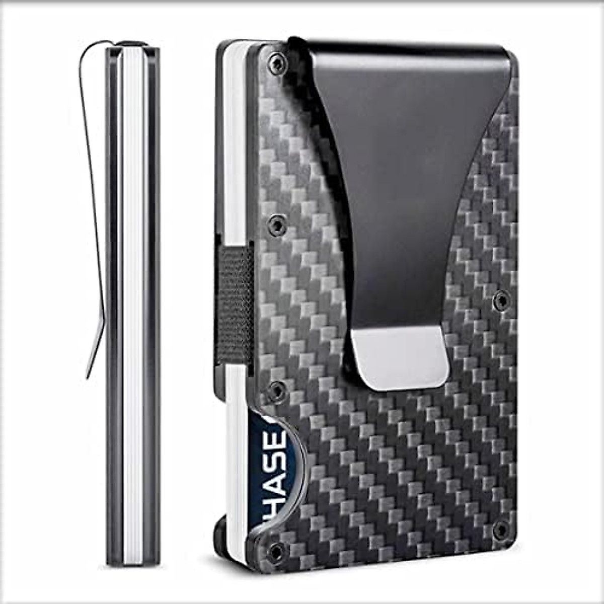 RFID Blocking Carbon Fiber Wallet Slim Money Clip and Minimalist Wallet Aluminum Metal Wallet Front Packet and Business Card Holder Black blue