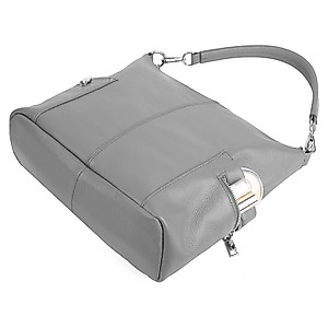 YALUXE Women's Multi Pocket Soft Cowhide Leather Medium Purse Style Shoulder Bag Grey