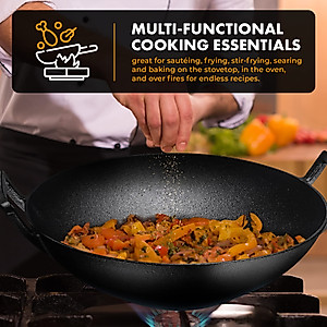 Pre Seasoned Cast Iron 7 Piece Bundle Gift Set, Double Dutch, Rectangular grill Pan, Wok, Large Skillet, Square Grill Pan & Chainmail, Camping Cookware Set