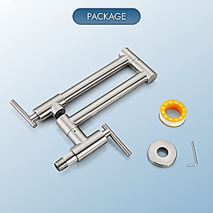 Cinwiny Brushed Nickel Pot Filler Wall Mount Kitchen Restaurant Sink Faucet Stainless Steel Stretchable Commercial Faucet with Folding Double Joint Swing Arm Single Hole Two Handles