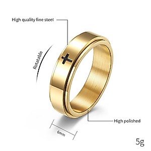 Minimalist Cross Christian Jesus Christ Lord Prayer Rotating Stress Relief Spinner Fidget Band Rings for Men Women for Anxiety Finger Rotate Freely Stainless Steel Fashion Cool Ring Matching Couple Jewelry Birthday Bff Gifts Valentine's Day Anniversary (G