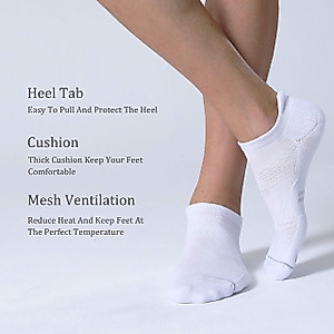 CelerSport 6 Pack Men's Running Ankle Socks with Cushion, Low Cut Athletic Sport Tab Socks, White, Shoe Size: 7-9