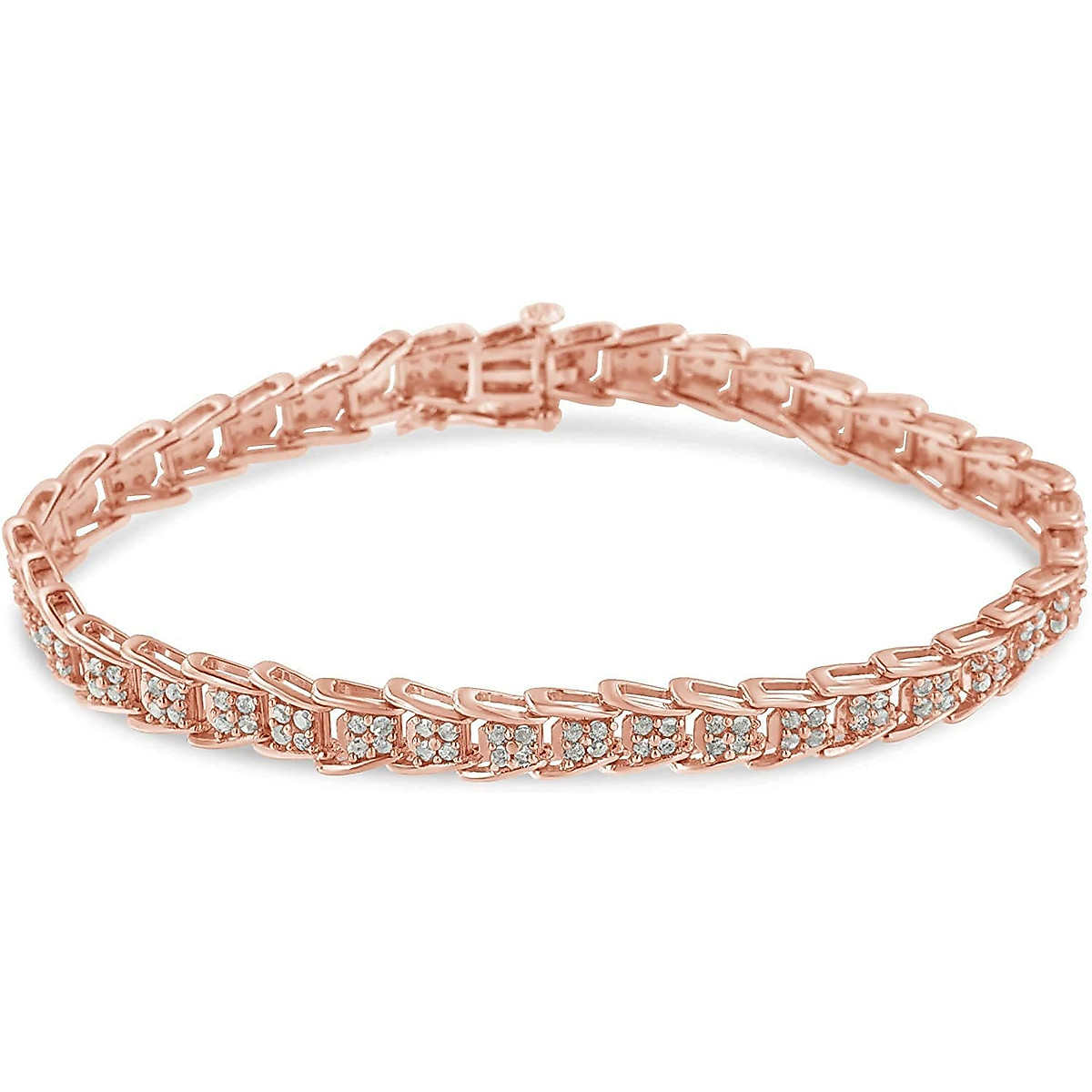 Haus of Brilliance 10K Rose Gold over .925 Sterling Silver 2.0 Cttw Diamond Fan-Shaped Overlapping Link Tennis Bracelet (I-J Color, I3 Clarity) - 7"