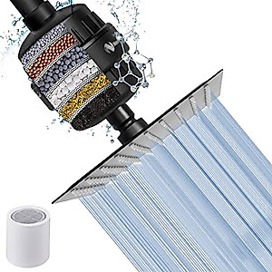 NearMoon Square Shower Head and 15 Stage Shower Filter Combo, High Pressure Filtered Showerhead for Hard Water, Improves the Condition of Your Skin, Hair - 1 Replace Filter Cartridge (Matte Black)