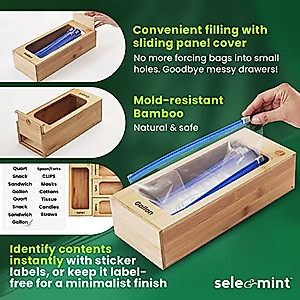 Bag Storage Organizer for Drawer - Ziplock Bag Storage Organizer with Slider Cover - Bamboo Food Plastic Baggie Holder & Container, Sandwich & Snack Sized Slider Bags Dispenser for your kitchen drawer