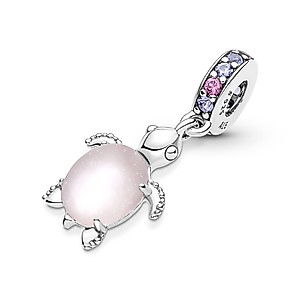 Pandora Murano Glass Pink Sea Turtle Dangle Charm - Compatible Moments Bracelets - Jewelry for Women - Gift for Women - Made with Sterling Silver & Man-Made Crystal