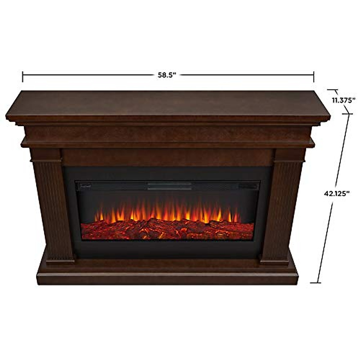 BOWERY HILL Traditional Solid Wood Electric Fireplace Mantel Heater with Remote Control, Adjustable Led Flame, 1500W in Dark Walnut