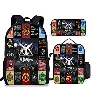 Rkezqzc Magic Theme 17in Backpack 3PC Backpack Set School Backpacks with Lunch Bag Pencil Case Gift for Boys Girls Student Fans, Always