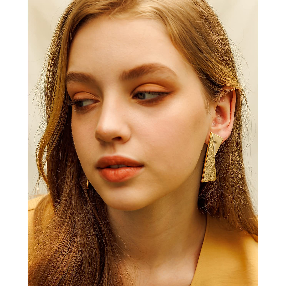 OZEL - Teardrop Dangle Earrings Brushed Finished Earrings - 14k Yellow White Gold Plated High Polished Statement Jewelry Gift for Women – Geometry Shape (G302227)