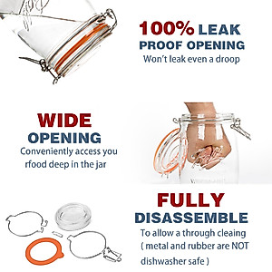 Anwoi Wide Mouth Mason Jars with Airtight Lid 6 Pack 32oz, Kitchen Canning Jar Storage Large Clear Canister Jars with Hinged Lid with Measurement Marks Glass Mason Jars For Canning,Coffee,Sugar,Beans