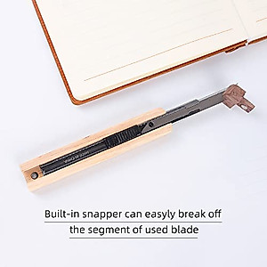 bingaai Snap-off Utility Knife with Wooden Handle, 9MM Wood Box Knife, 30° Utility Blade, Sharp Blade, Non-Slip Design, Automatic Locking, Retractable Box Cutter, Natural wood Color