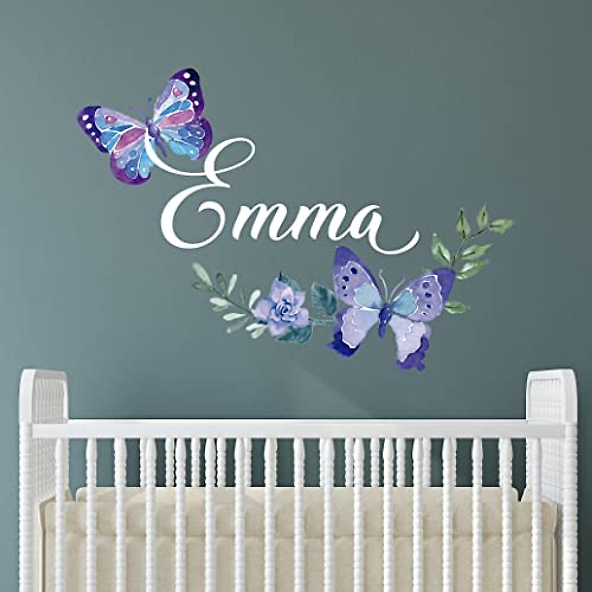 PrintsbyDM Custom Name Butterfly Wall Decal- Girls Room Wall Decor - WM531. Custom Name Removable Nursery Wall Decal for Girl - Flower Mural Wall Decal for Girls Bedroom