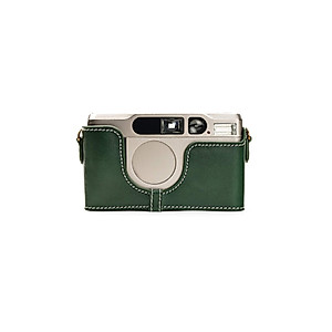 Contax T2 Case, BolinUS Handmade Genuine Real Leather Half Camera Case Bag Cover for Contax T2 Camera With Hand Strap (Green)
