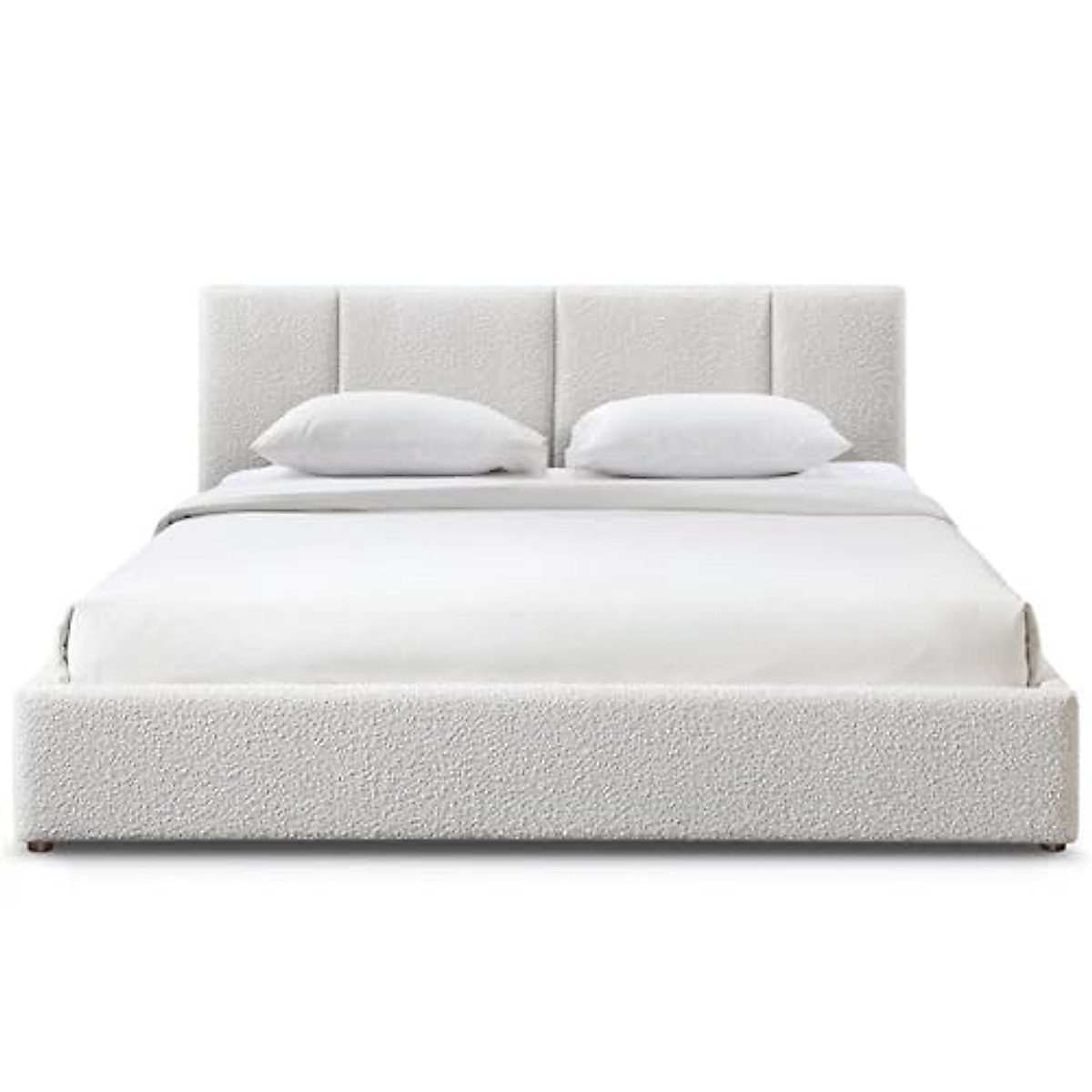 Omax Decor Venice Upholstered Platform Bed | Box Spring Not Required | (Cream Beige Boucle, King Bed Frame)