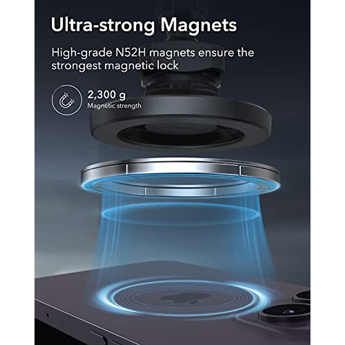 ESR Magnetic Car Mount (HaloLock), Compatible with MagSafe Car Mount, Magnetic Phone Holder for Car, Air Vent Mount for iPhone 14/13/12 Series, Car Accessories, Charging Not Supported, Metallic Grey