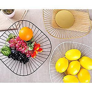 IBWell Short Curved-Edge Modern Creative Stylish Single Tier Dish,Metal Iron Wire Fruit Vegetables Bread Decorative Stand Serving Bowls Basket Holder (Gold)