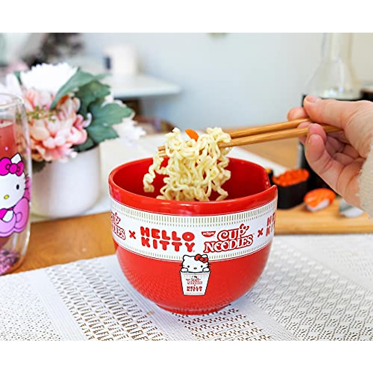 Sanrio Hello Kitty x Nissin Cup Noodles Red Ceramic Ramen Bowl and Chopstick Set