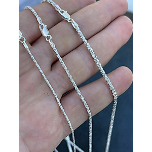 Verona Jewelers Sterling Silver Diamond Cut 2MM Sparkle Chain Necklace Criss cross Necklace- Shiny Necklace Sparkling Chain Sterling Silver Necklace (18)