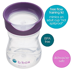 b.box Toddler Training Cup: Free Flow Opening, Great Transition from Sippy Cup to Big Kid Cup. BPA Free, Dishwasher safe. Ages 12+ months (Grape, 8oz)