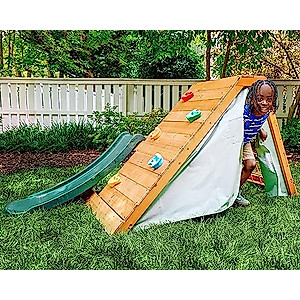 Avenlur Palm Outdoor and Indoor Playground 5 in 1 Backyard Playset with Ladder, Rock Wall, 4 ft. Slide, Tent Fort, Montessori Style Play Set Climber Playhouse Toddlers, Children, Kids 2-8yr (Green)