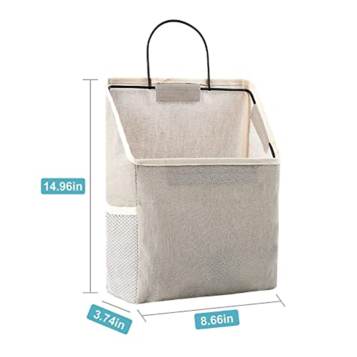 Surblue Wall Hanging Storage Bag with Sticky Hook, Closet Hanging Storage for Pocket, Bathroom Dormitory Organizer Bag, Linen Cotton Organizer Box Containers for Bedroom(Grey)