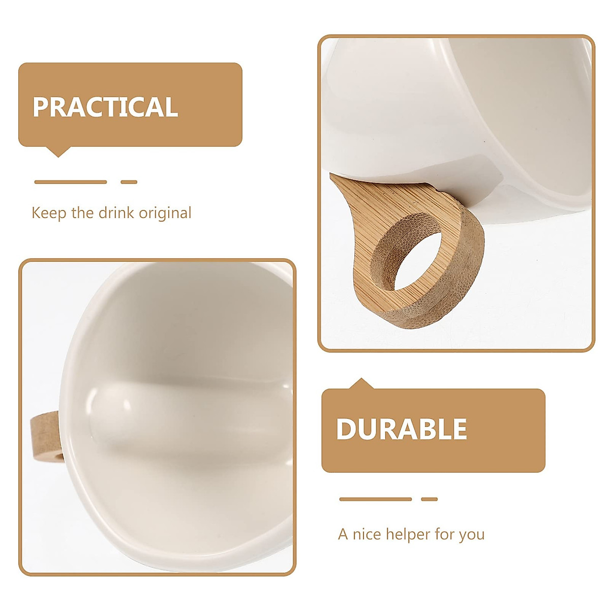 Hemoton 2Pcs Coffee Mug Ceramic with Wooden Handle, 150ml/5Oz Coffee Cup Household Drinking Cup Espresso Cup (White)