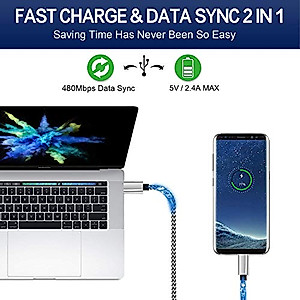 Charging Cable for Galaxy S10, 2 Pack 6ft USB C Cable Long Nylon Fast Charger Cord, USB A to USB C Charger Cables for Samsung S10 S20 Note 20 10, PS5, Google Pixel, MacBook Pro 2020, LG, Black&White