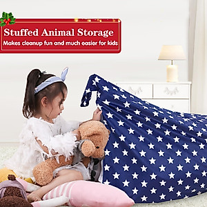 Jorbest Stuffed Animal Storage Bean Bag Chair for Kids and Adults, Stuffed Animal Bean Bag Storage, Luxury Velvet Soft Bean Bag Cover Only (Navy with White Stars 200 L/52 Gal)
