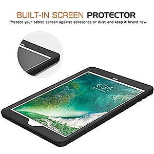 MoKo Case Fit 2018/2017 iPad 9.7 6th/5th Generation - [Heavy Duty] Shockproof Full Body Rugged Hybrid Cover with Built-in Screen Protector Compatible with Apple iPad 9.7 Inch 2018/2017, Black