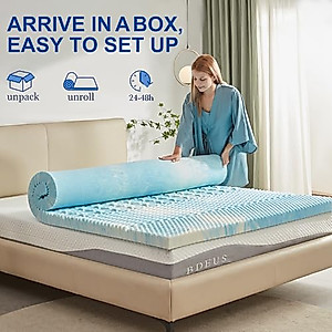 SINWEEK 4 Inch Mattress Topper 5-Zone Memory Foam Mattress Topper Pressure Relieve Soft Mattress Pad, CertiPUR-US Certified, Queen Size Blue