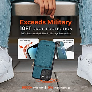 MOTIVE for iPhone 14 Plus Wallet Case Designed in New York, Crossbody Phone Case for Apple iPhone, Zipper Purse Case Wallet with RFID Blocking Card Holder | 6.7" Color Blue Teal - Fancy Series