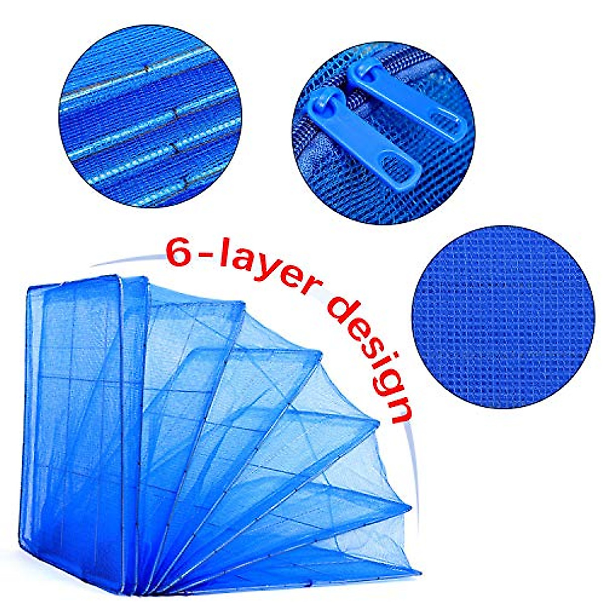 RnneLeen Hanging Drying Net Foldable Drying Rack Net Dryer 19.7"x19.7"x37.4" 6 Layer Folding Fish Mesh Collapsible Dry Net with Zippers for Drying Seeds Fish Vegetables Fruit Herb Food