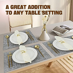 Placemats Set of 7 Dining Table Place Mats Gray - PVC Modern Table Mat Placemats No Slip, Placemat for Kitchen Dinner Coffee Outdoor