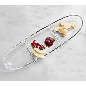 Barski - European Quality - Glass - Three Sectional Tray - Platter - Relish Dish - 16" Length - Made in Europe