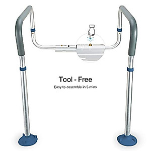 GreenChief Toilet Safety Rail, Medical Bathroom Safety Frame for Elderly, Handicap and Disabled - Adjustable Handrails for Toilet Seat Toilet Handrails Helper, 2 Additional Rubber Tips