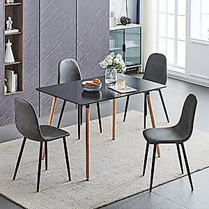 FurnitureR Modern Mid Century Leathaire Upholstered Kitchen Dining Chair Set of 2, Armless Leisure Accent Chair with Black Metal Legs Space Saving for Dining Kitchen Living Room, Grey, 2PCS