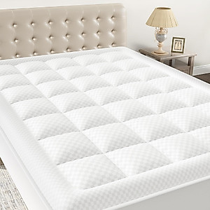 OLANLY Queen Quilted Fitted Mattress Pad - Elastic Fitted Mattress Topper - Cooling Soft Mattress Cover Stretches up to 21 Inches Deep, Machine Washable Mattress Protector (60x80 inch, White)