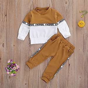 Arvbitana Unisex Toddler Baby Boy Girl Spring Fall Winter Clothes Long Sleeve T-Shirt Tops+Long Pants Two Piece Solid Outfit (D-Two Piece Khaki Brown, 3-4T)