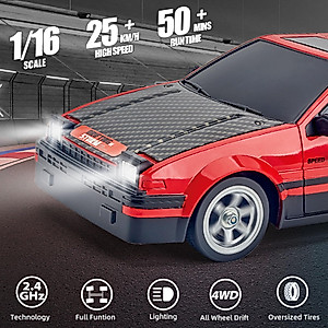 YUAN PLAN 1/16 RC Drift Car RC Cars, 2.4GHz 4WD High Speed RC Drifting Cars Remote Control Car for Drift and Race RC Hobby RC Cars Sport Racing Car with LED Lights Racing Sport Toy Cars for Kids