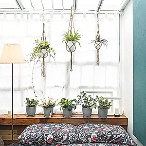 Mkono Macrame Plant Hangers, 3 Different Sizes Indoor Hanging Planters Basket Decorative Flower Pots Holder Stand Boho Home Decor, Brown