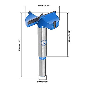 uxcell Forstner Drill Bits 40mm, Tungsten Carbide Wood Hole Saw Auger Opener, Woodworking Hinge Hole Drilling Boring Bit Cutter (Blue, Gray)