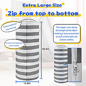 LAHAQIQI Stuffed Animal Storage Bean Bag Cover for Kids Plush Toys Organizer Bags for Boys and Girls A Full-length Zipper Cylinder Room Furniture Decor - Organize, Sit, Play & Box
