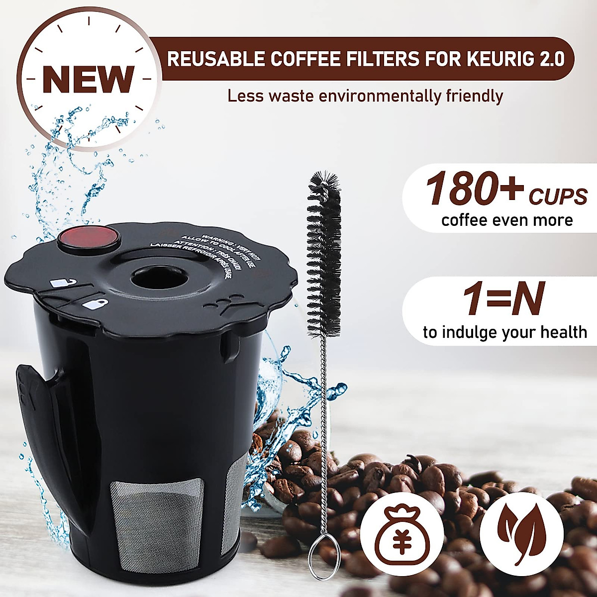 My K Cup Reusable Coffee Pods Filter Fit for Keurig 2.0 K200 K250 K300 K350 K400 K450 K460 K475 K500 K550 K560 K575 Brewers Pack of 2 119367 with Cleaning Brush SIZE:2.5 * 2.4
