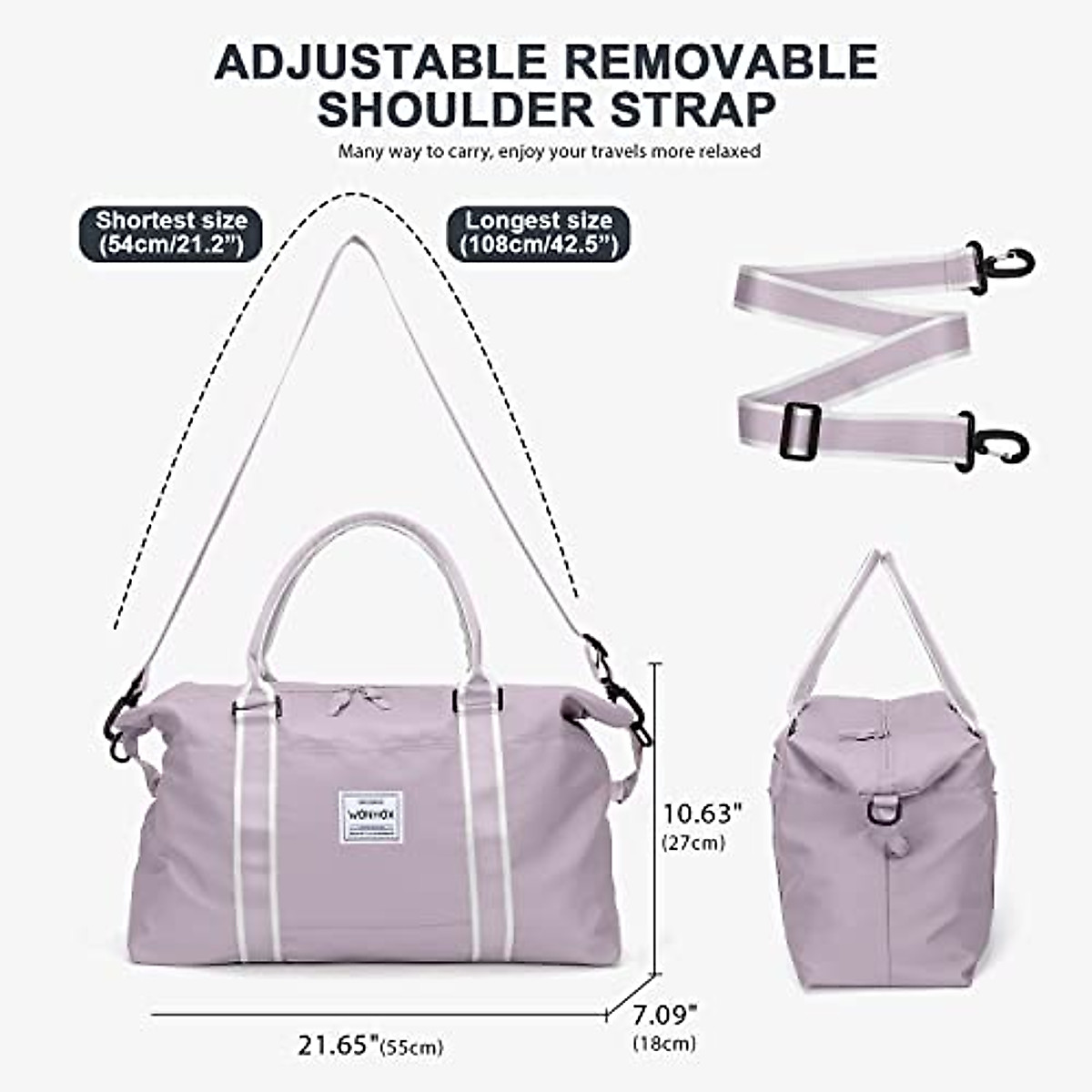 Travel Duffel Tote Bag,Personal Item Carry on Large Sport Gym Bag,Expandable Luggage Bag with Trolley Sleeve, Waterproof WeeKender Bag, Purple