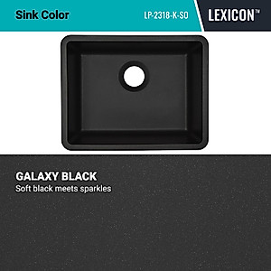 23" x 18" Quartz Kitchen Sink, single bowl kitchen sink,Drop in Kitchen Sink, Granite Composite Kitchen Sink, Undermount Sink, Galaxy Black kitchen Sink, Lexicon Platinum LP-2318-K-SO